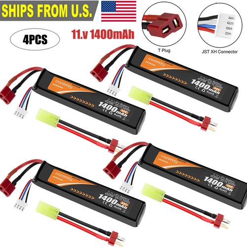 4x Airsoft 11.1V 1400mAh 30C LiPo Stick Battery with Dean Style ...