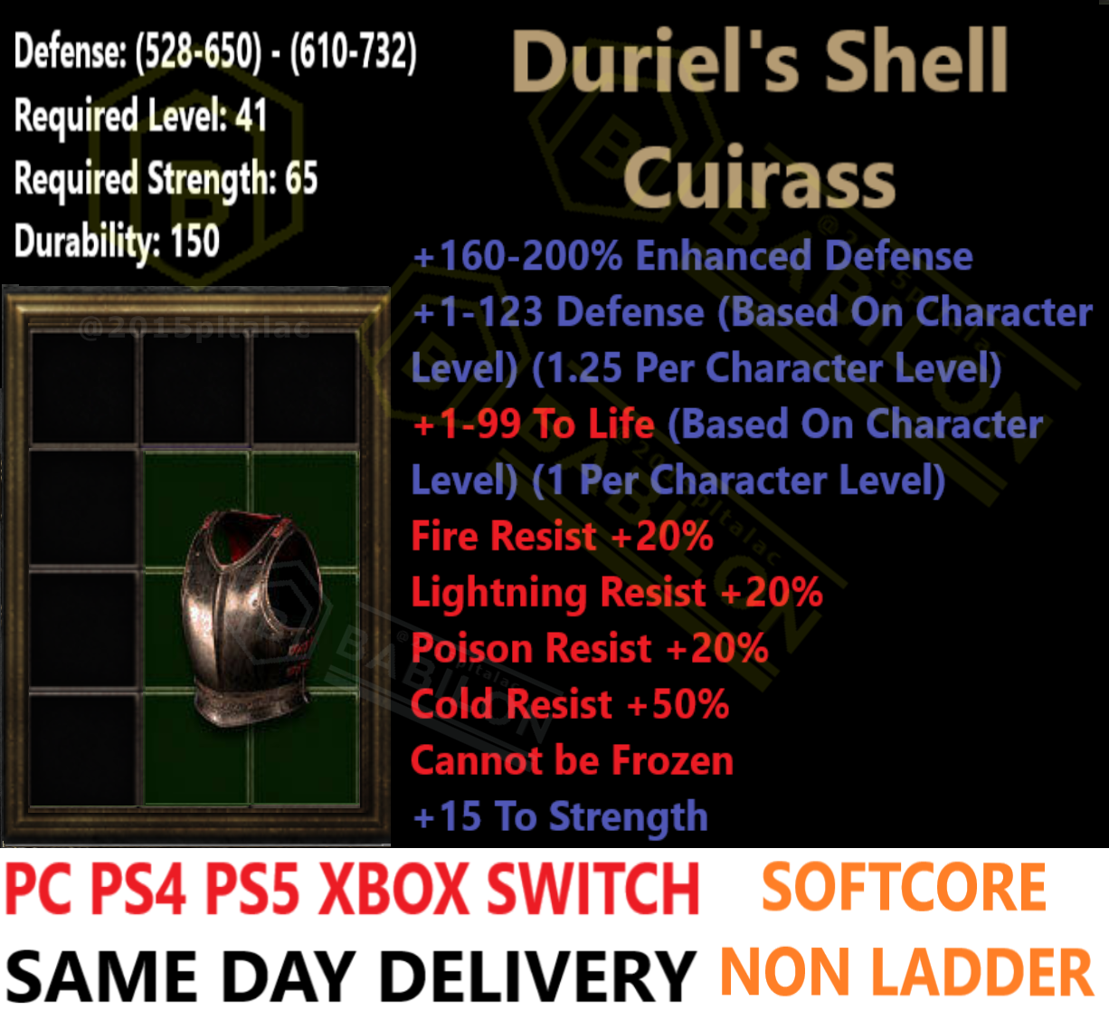 PC PS4 PS5 XBOX SWITCH NL Duriel's Shell 190+ DIABLO 2 RESURRECTED D2R ...
