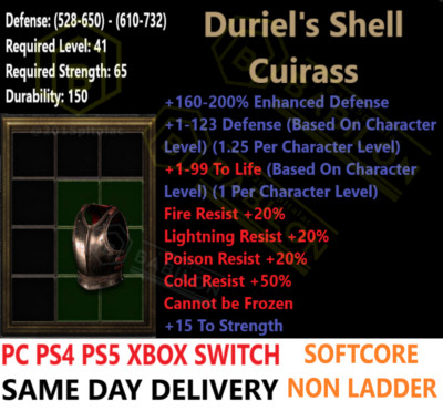 PC PS4 PS5 XBOX SWITCH NL Duriel's Shell 190+ DIABLO 2 RESURRECTED D2R ...