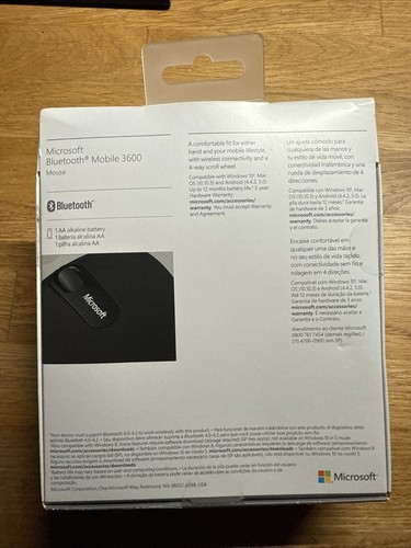 Microsoft Bluetooth Mobile 3600 DPI Mouse Ambidextrous Black Blue - PN7-00029 | eBay