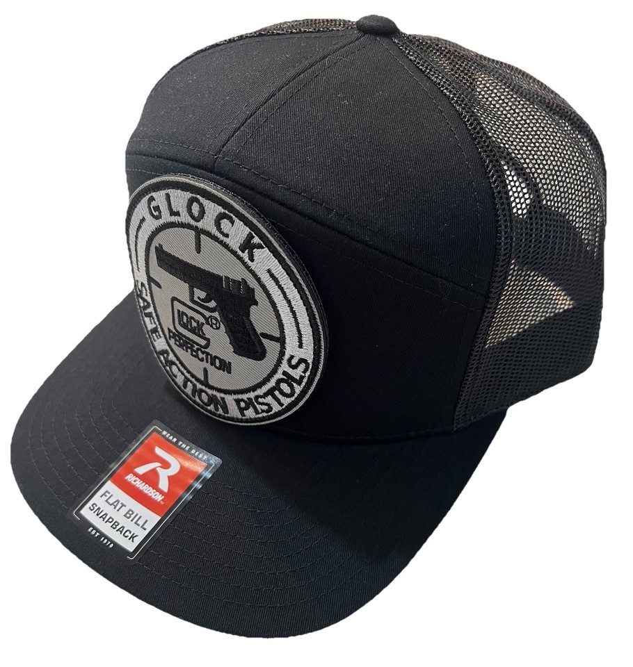 GLOCK PATCH LOGO GUN HAT. 7 PANEL SNAPBACK RICHARDSON FLAT BILL HAT ...