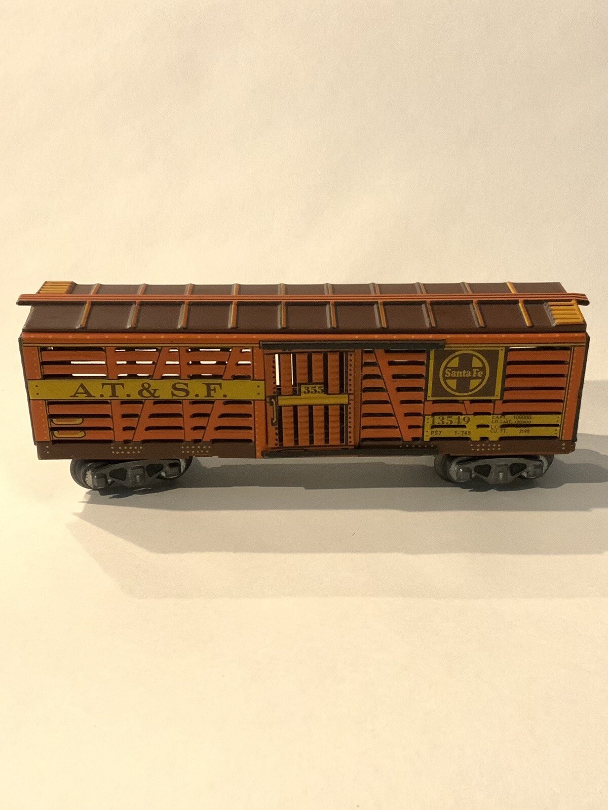 Marx Train All Metal Santa Fe ATSF Slat Wall Stock Cattle Car 355 RARE ...