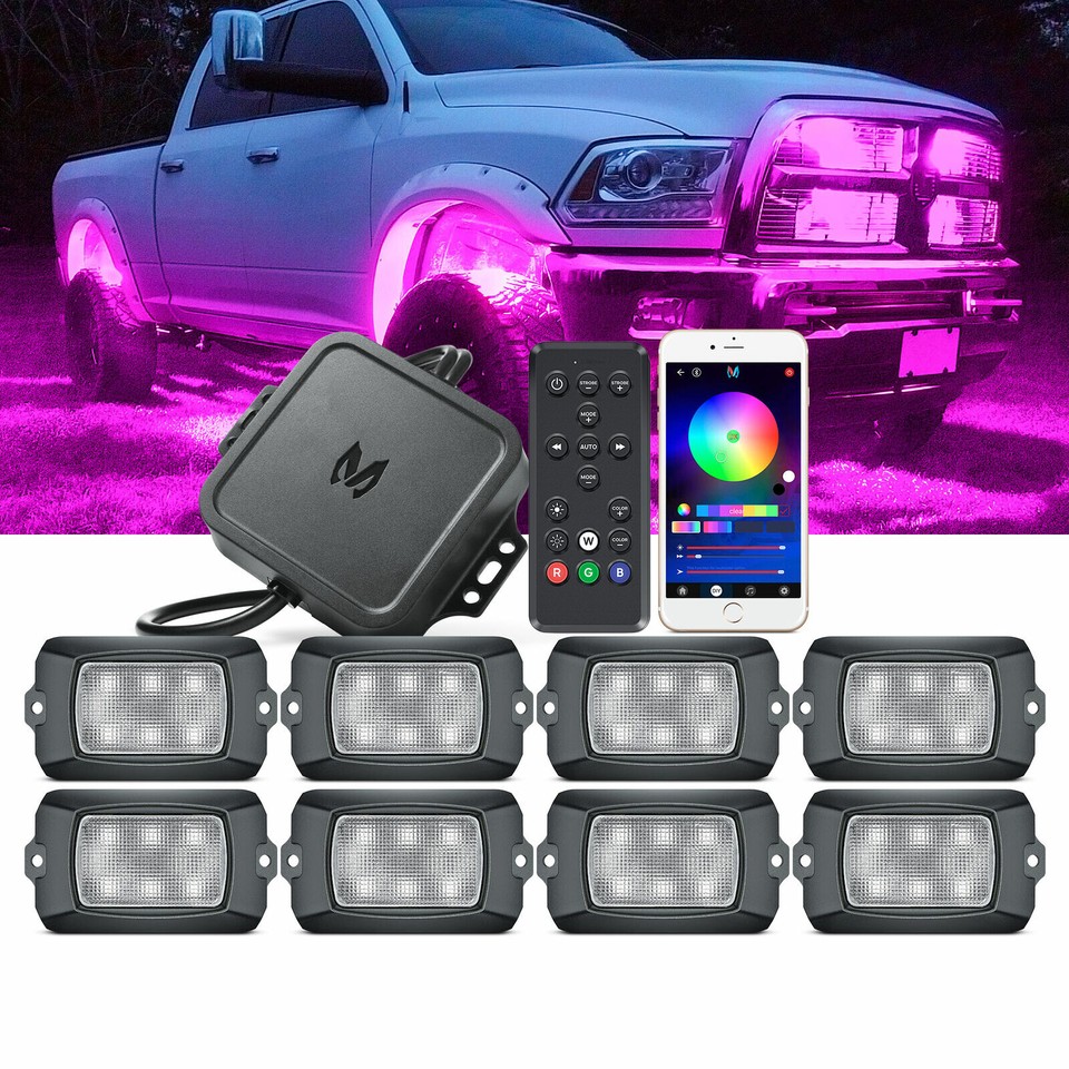 MICTUNING Q1 8 Pods RGBW LED Rock Lights - OffRoad Underglow Neon Car ...