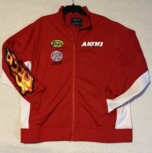Akoo Sweatjacket Mens 2XL Red White Embroidered Rare Full Zipper ...