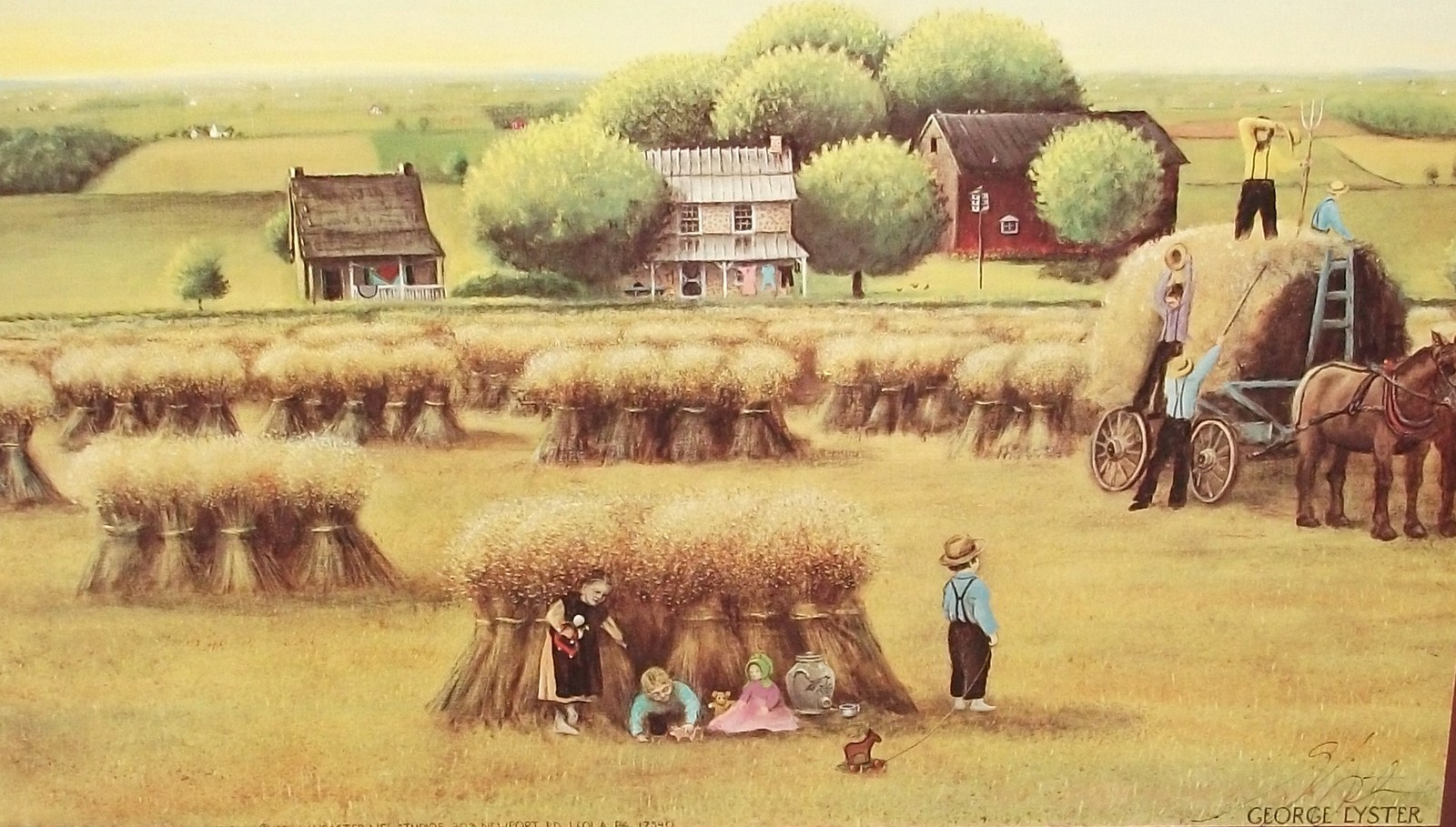 GEORGE LYSTER "AMISH WHEAT HARVEST AT BIRD IN HAND PA" HAND SIGNED ...