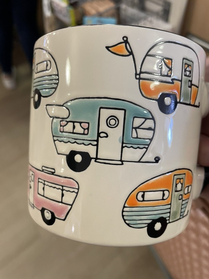 CARAVAN CAMPER 18oz T Mug RV Trailer Motor Home Retro Embossed Daisy ...
