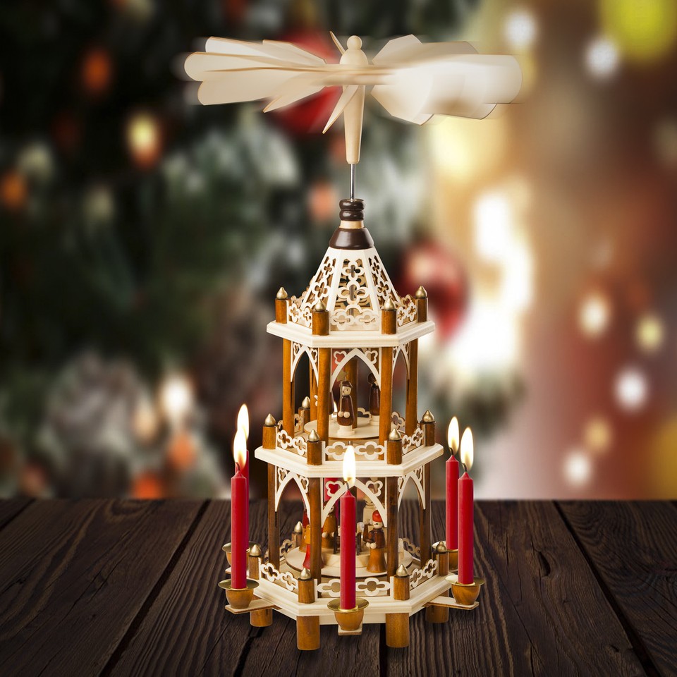 German Style Christmas Carousel Pyramid 21in windmill Nativity ...