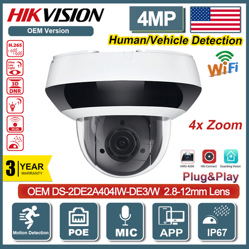 Hikvision 4MP 4X Zoom Wifi IR Mini PTZ Dome IP Camera OEM DS-2DE2A404IW ...