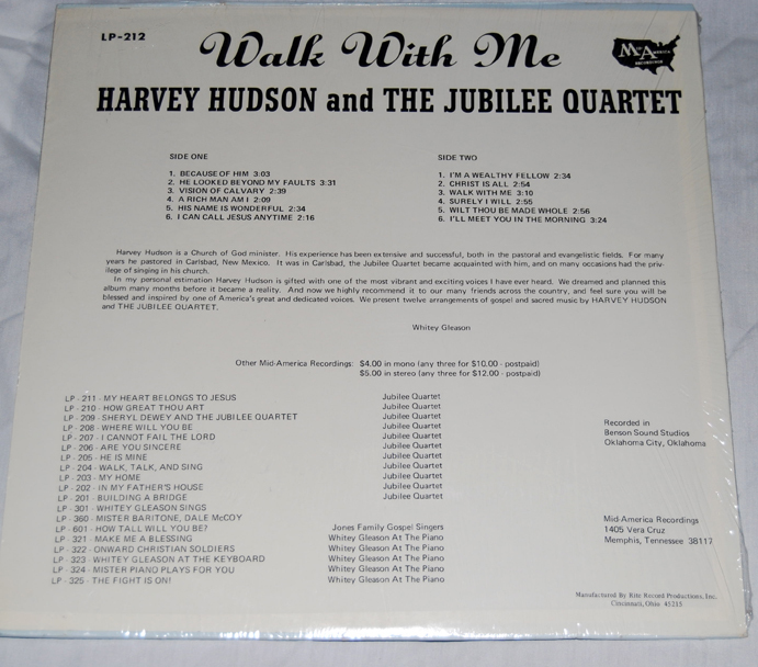 HARVEY HUDSON JUBILEE QUARTET WALK WITH ME WHITEY GLEASON SEALED XIAN ...