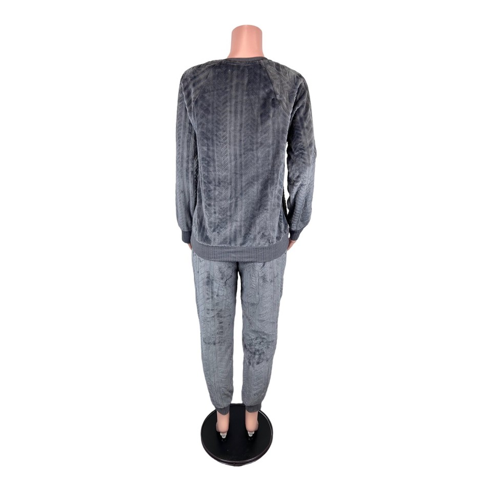 Cuddl Duds Women's 2-Pieces Cable Plush Jogger Pajama Set Solid Grey ...