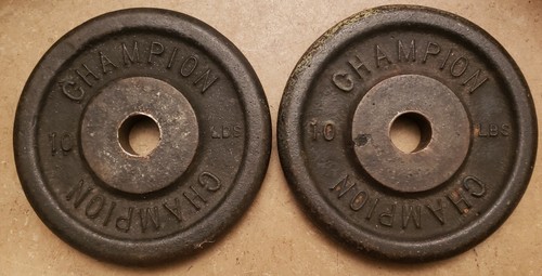 Pair of Vintage Champion Barbell 10 lb Standard Size Weight Plates ...