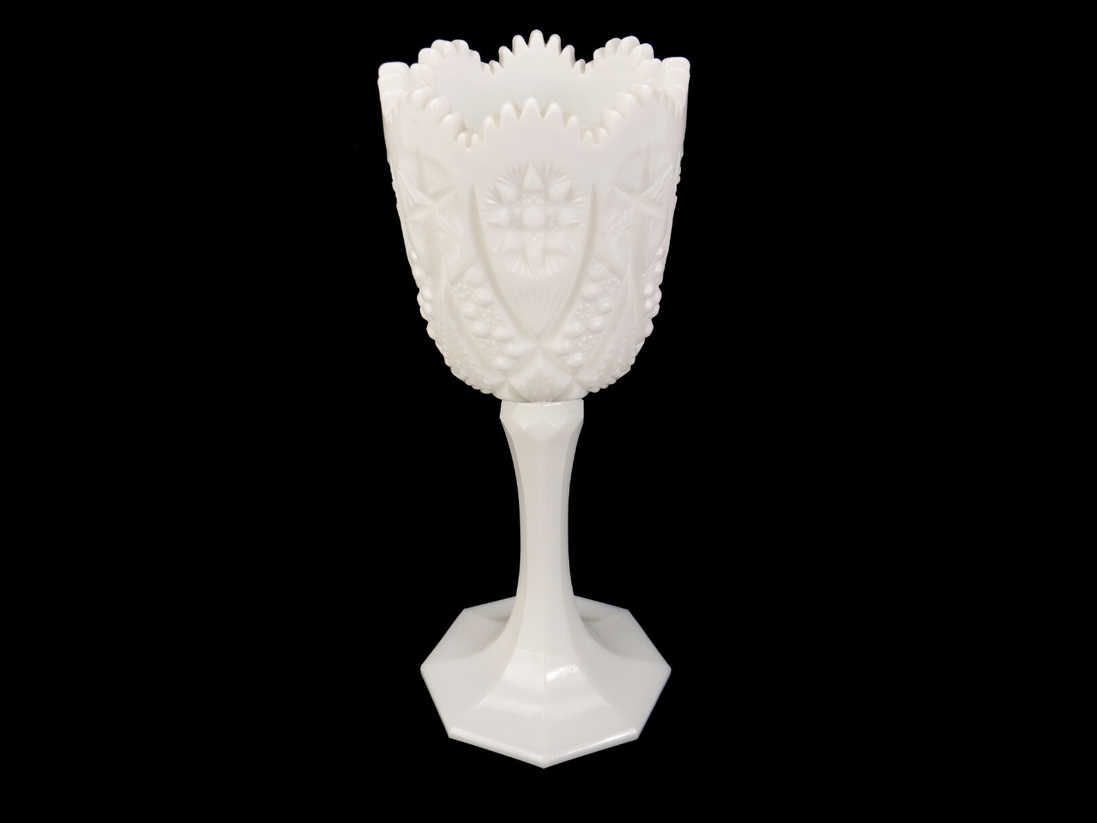 Kemple White Milk Glass Chalice, Yutec Pattern, Sawtooth Scalloped Rim ...
