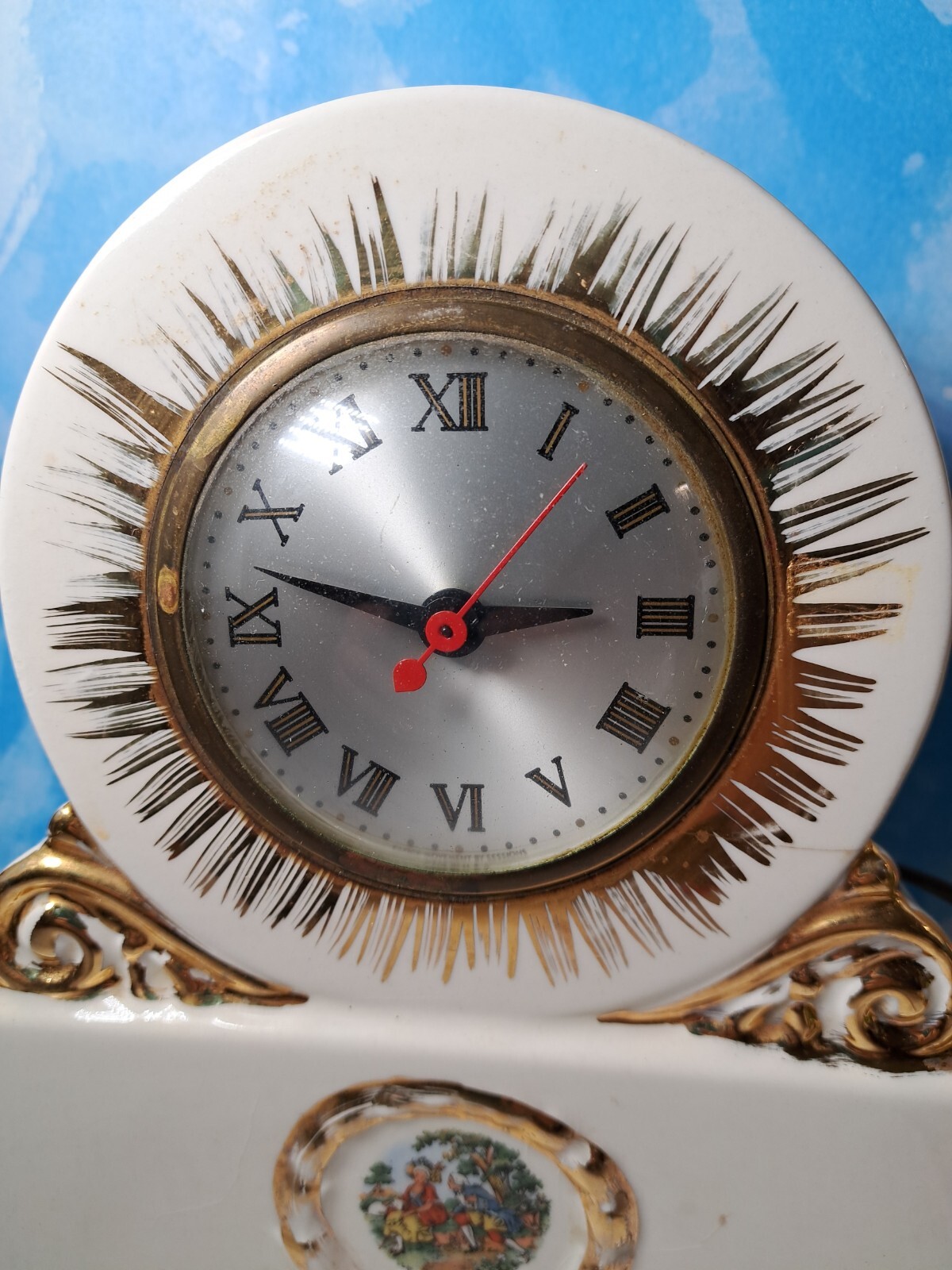 Vintage Victorian Porcelain Mantle Shelf Clock ivory Gold Trim picture ...