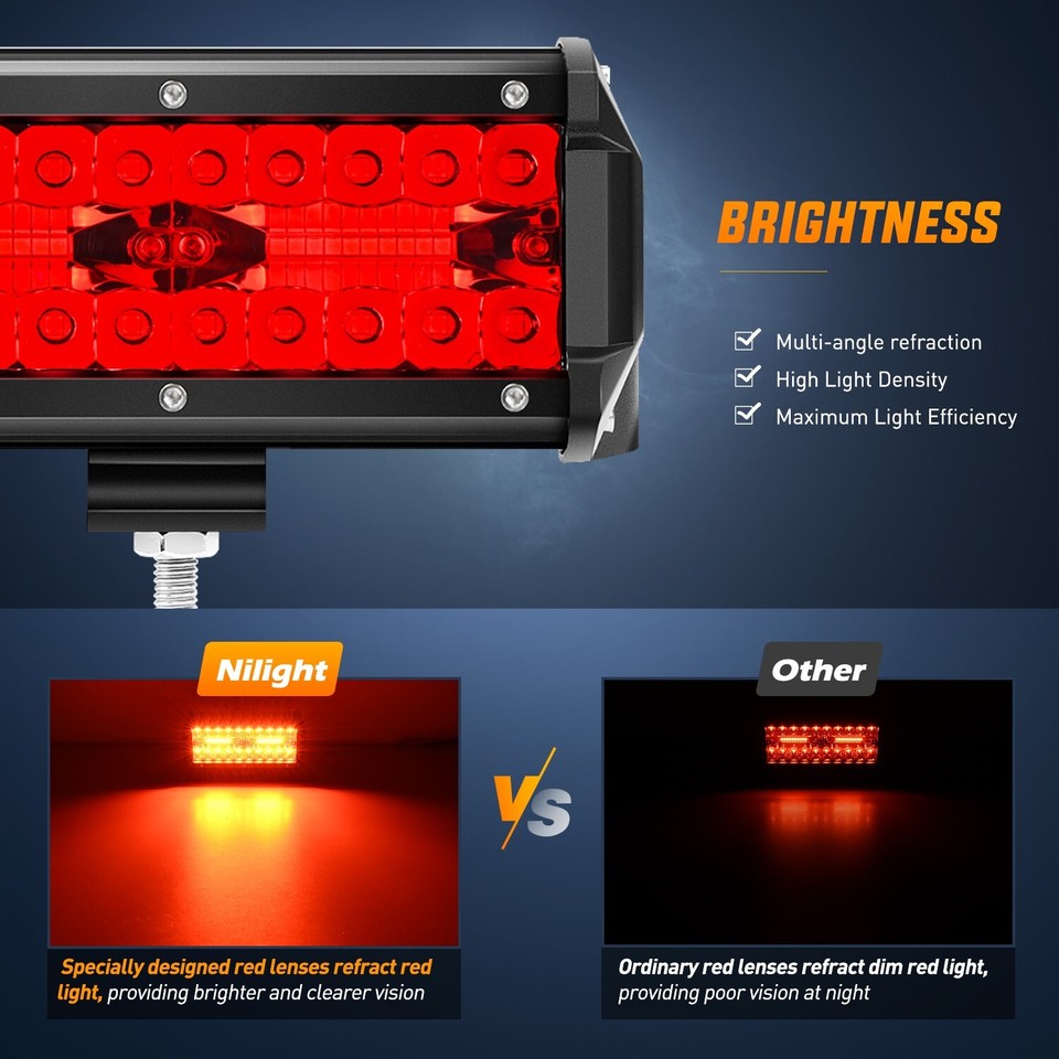 Nilight 6.5" LED Light Pod Red Triple Row 2PCS 120W Flood Spot Combo ...