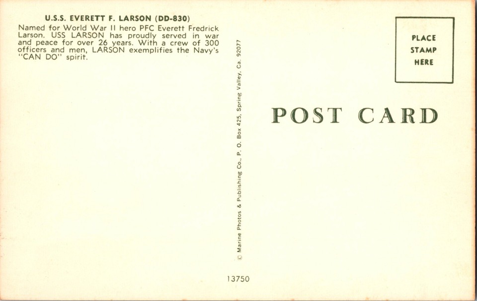 U.S.S. Everett F. Larson DD-830 US Navy Ship Vintage Postcard (D10) | eBay
