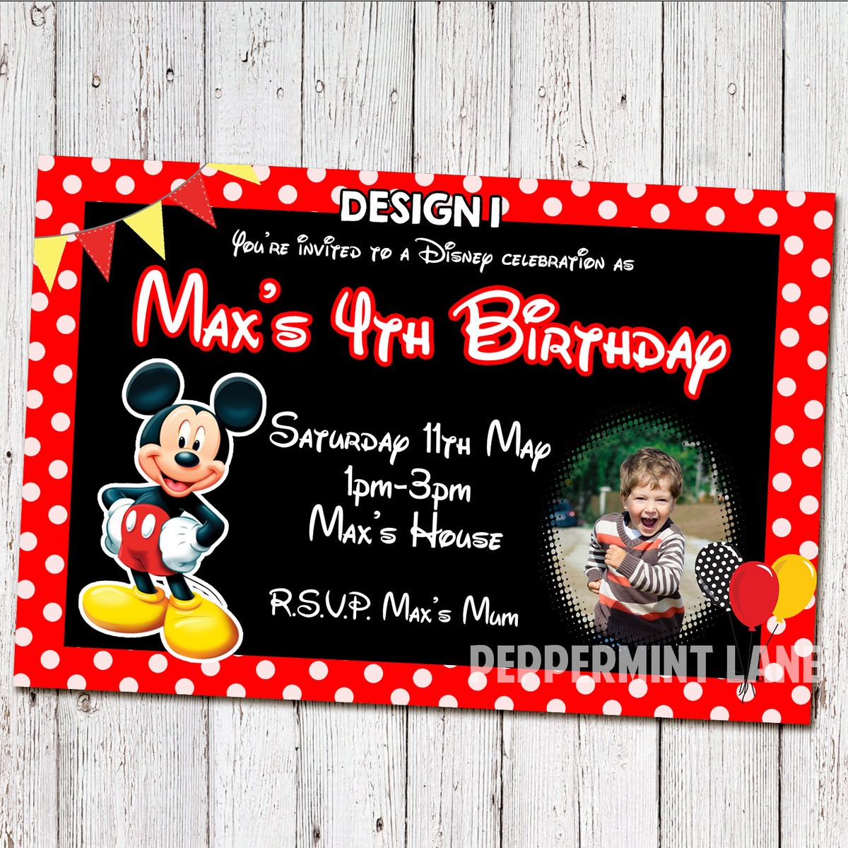 Mickey Mouse Theme Birthday Invitation