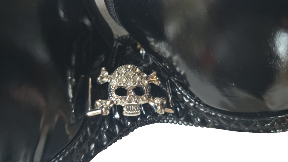 Darque Black Faux Leather Sexy Skull Emblem Strappy Lingerie Bra Size ...
