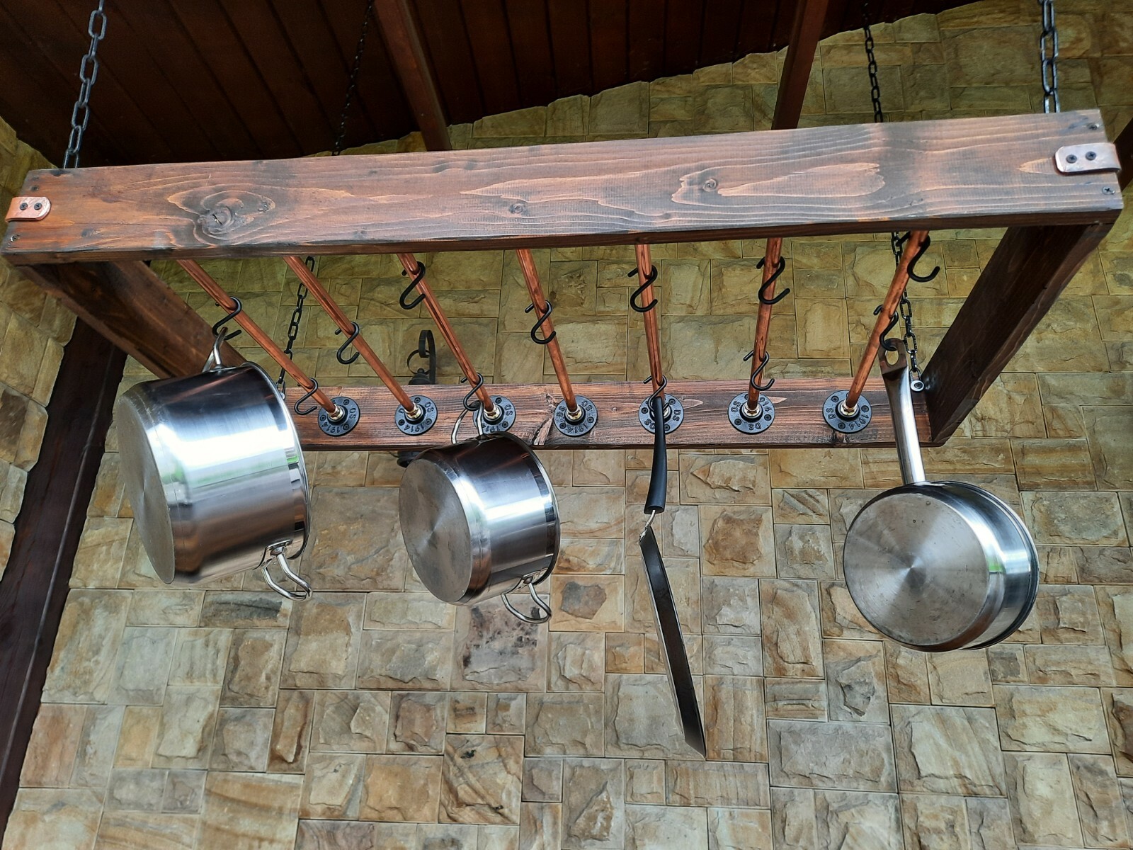 Modern Hanging Pot Rack Hanging Pot Rack Reclaimed Wood and Industrial ...