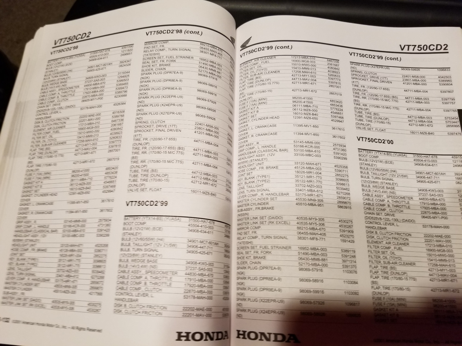 Honda OEM 1997 - 2001 Quick Reference Guide Motorcycle Genuine Parts | eBay