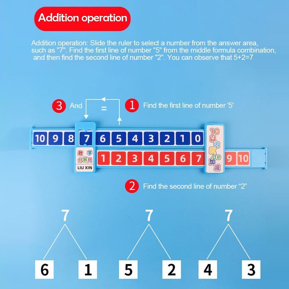 Plastic Math Decomposition Ruler Pink/Blue Addition Ruler School ...