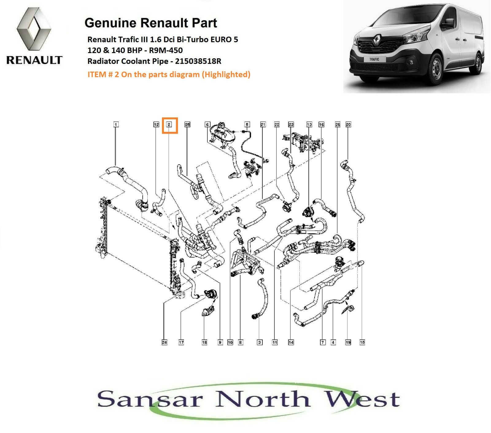 Genuine Renaut Trafic 1.6 Bi-Turbo Euro 5 Coolant Pipe Radiator Water ...
