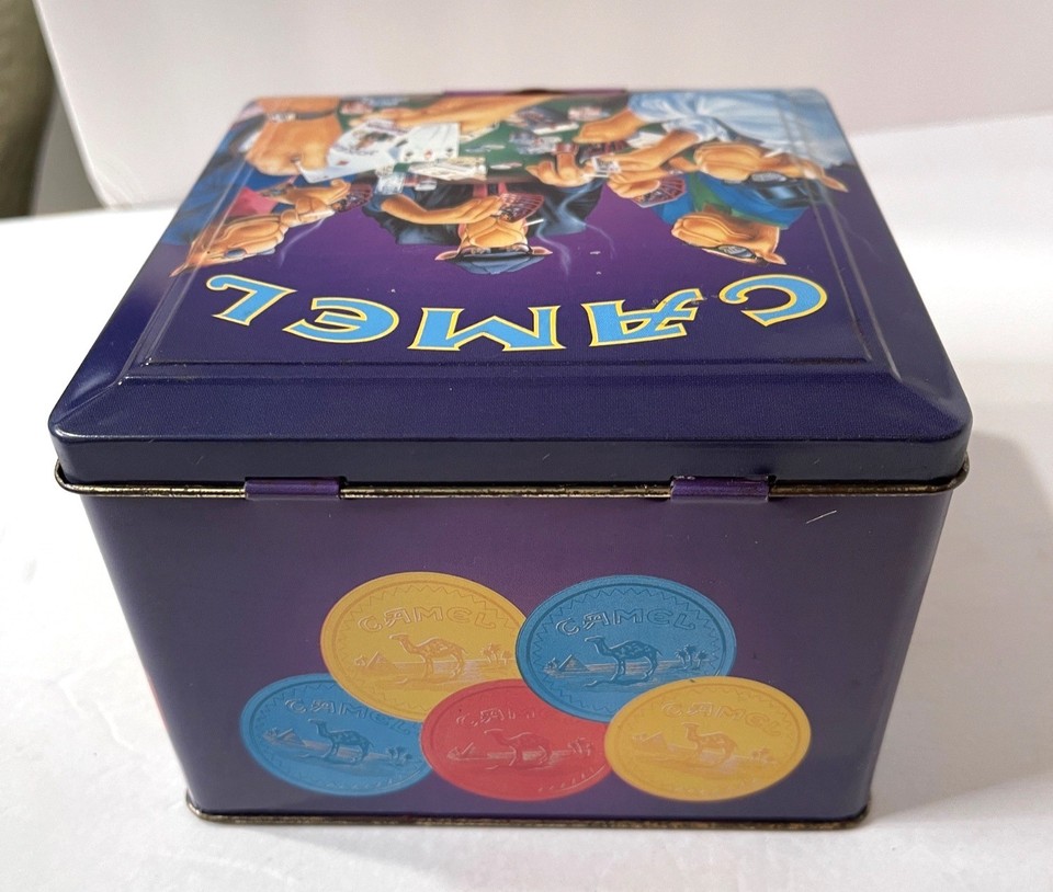 Joe Camel Cigarettes Poker Set 2 Card Decks w Chips Tin Box Vintage 90s ...