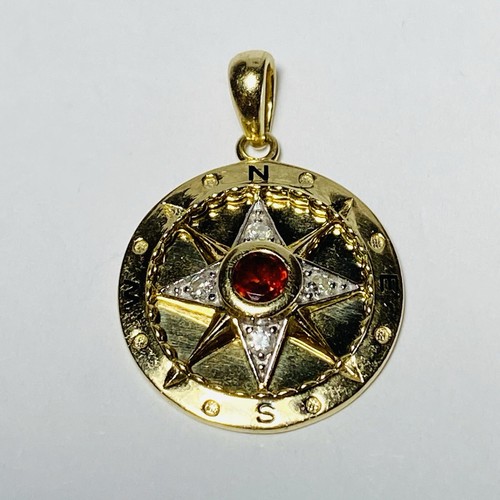 10K Yellow Gold 0.20ct Ruby 0.06ctw Diamond Compass 17mm Pendant 3.1g ...