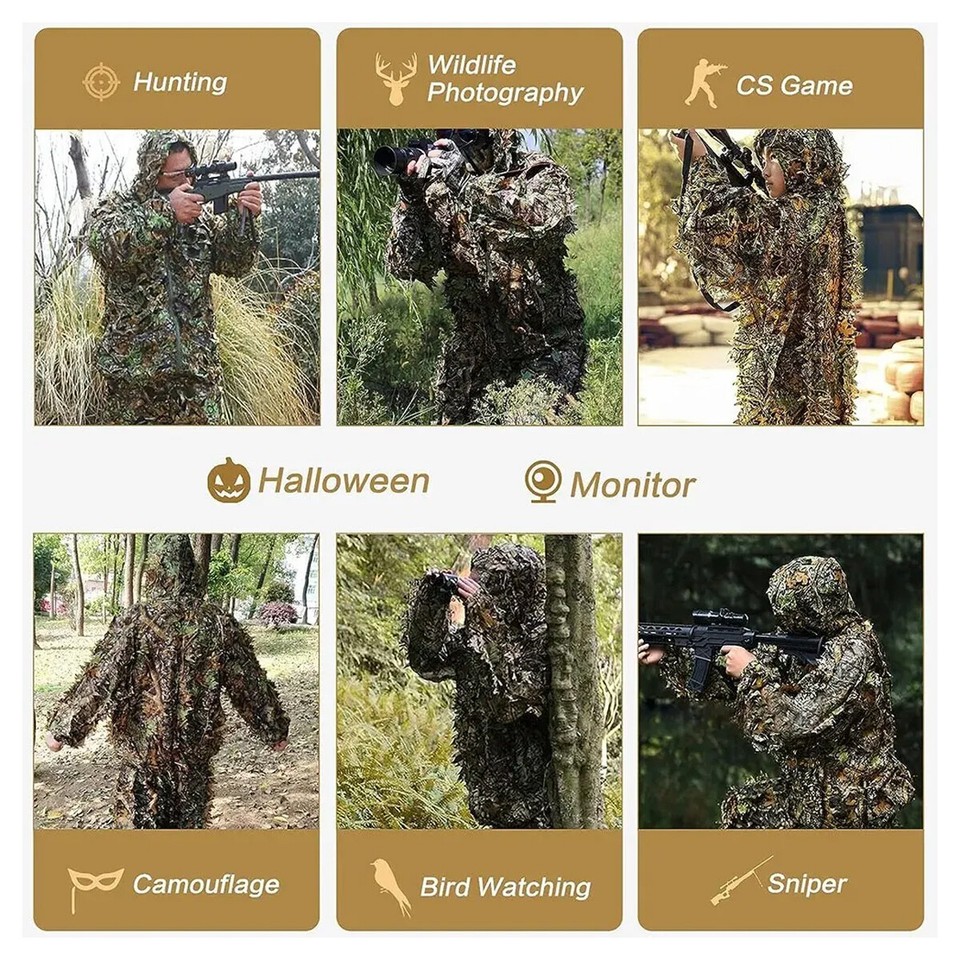 3D Leaf Camouflage Ghillie Suit Woodland Jungle Hunting Camo Ghillie ...