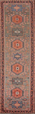 Geometric Gray Indian Kazak Narrow Runner Rug 2' 6" x 9' 10" Handmade ...