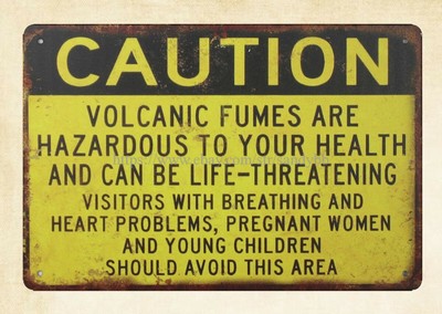 thank you plaques Caution volcanic fumes hazardous to health metal tin ...
