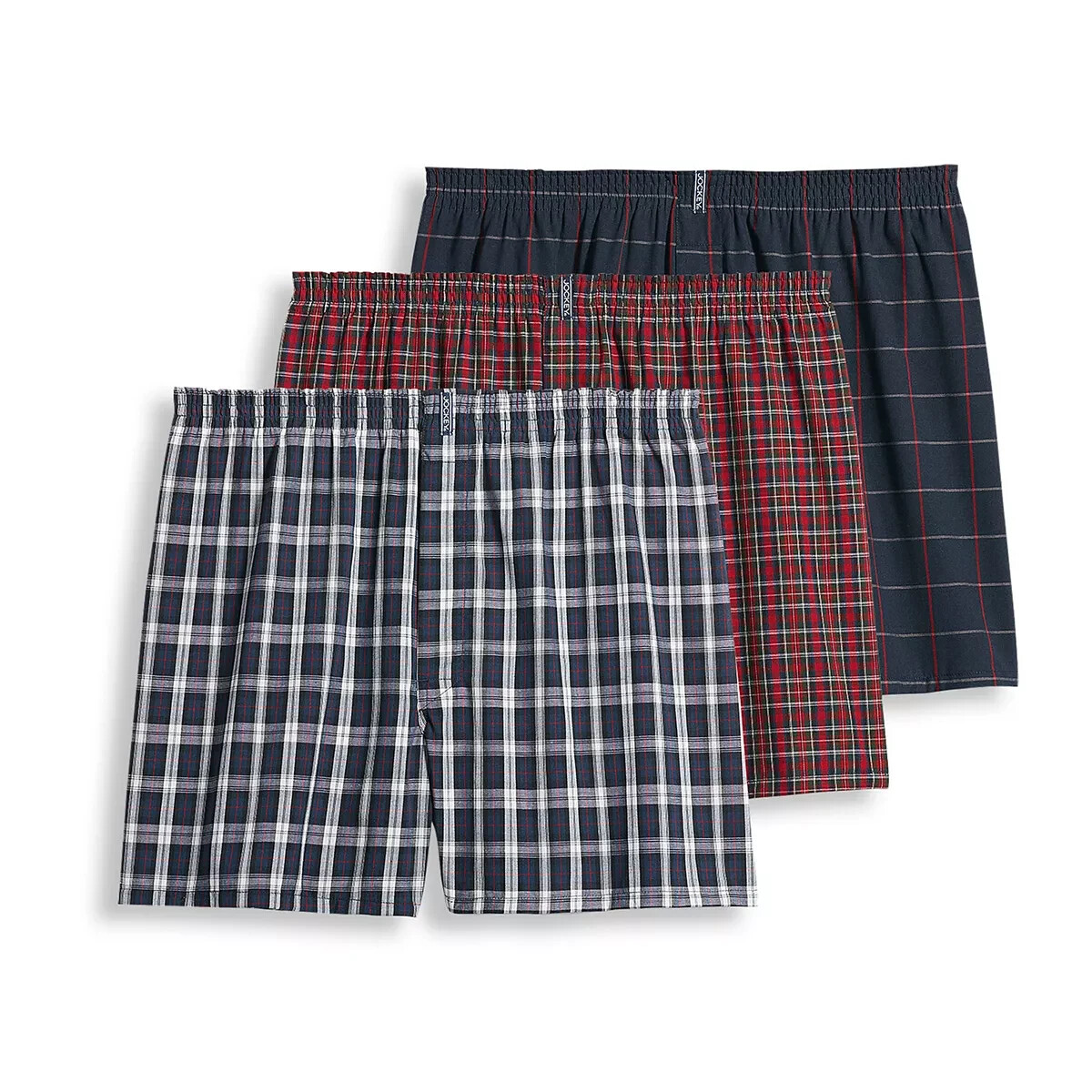 Jockey L67247 Mens Navy Red 3-Pack Classic Full-Cut Woven Boxers Size ...