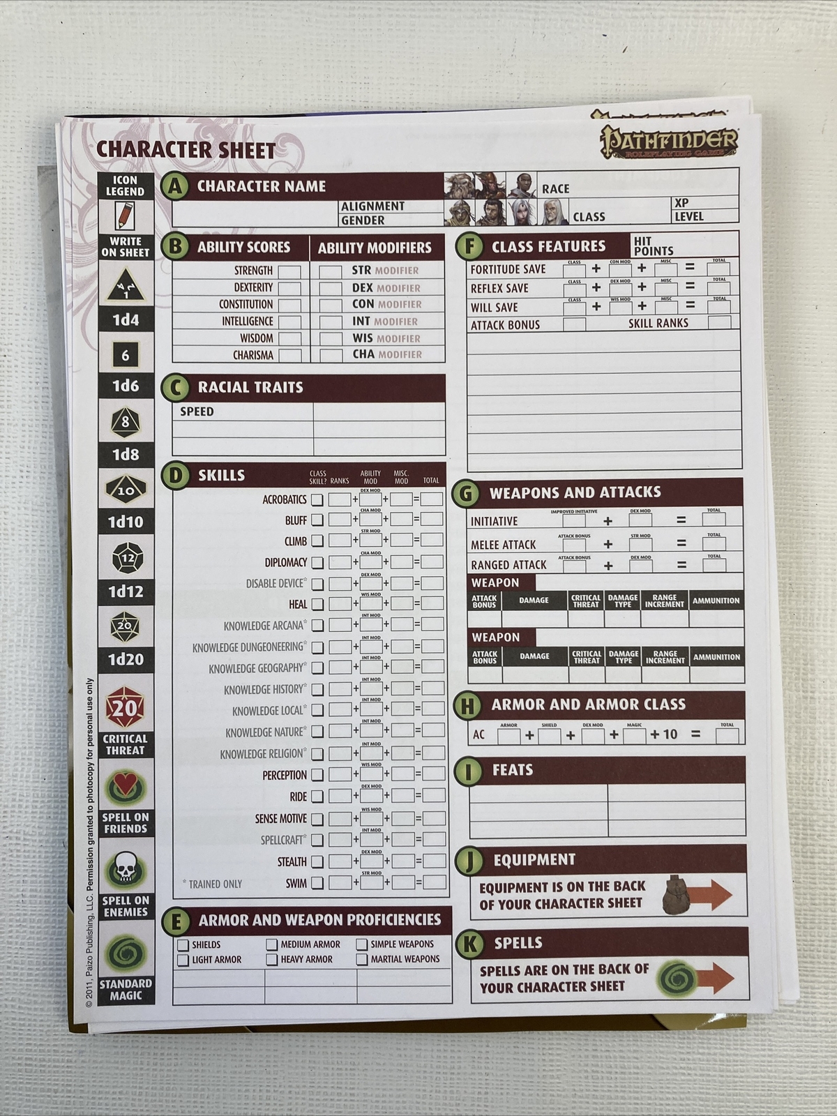 Pathfinder Beginner Box Character Sheet