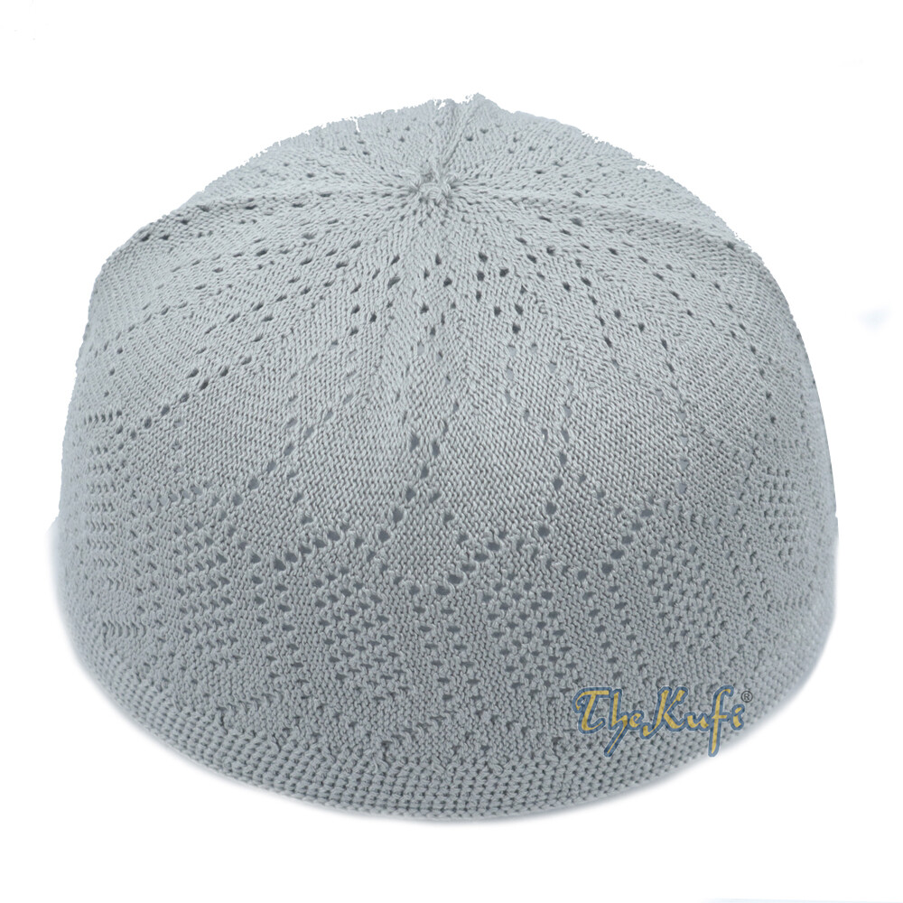 Grey Cotton Open-Knit Turkish Muslim Islamic Kufi Skullie Cap Taqiya ...