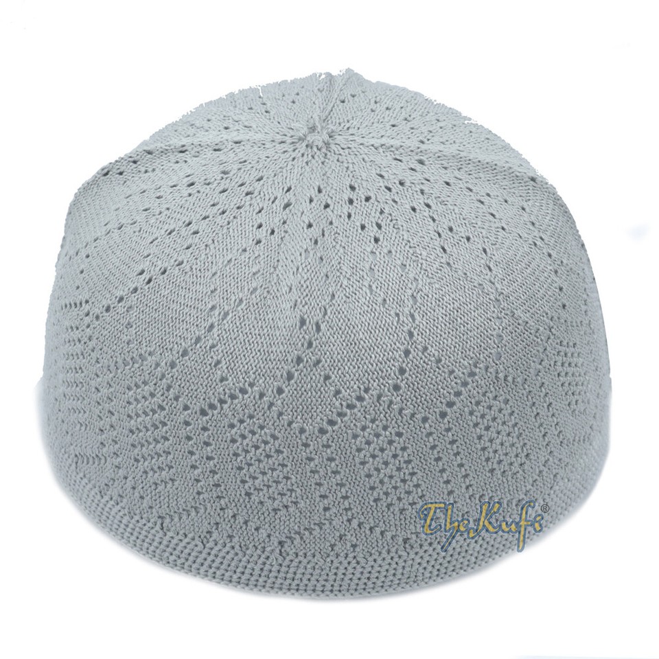 Grey Cotton Open-Knit Turkish Muslim Islamic Kufi Skullie Cap Taqiya ...