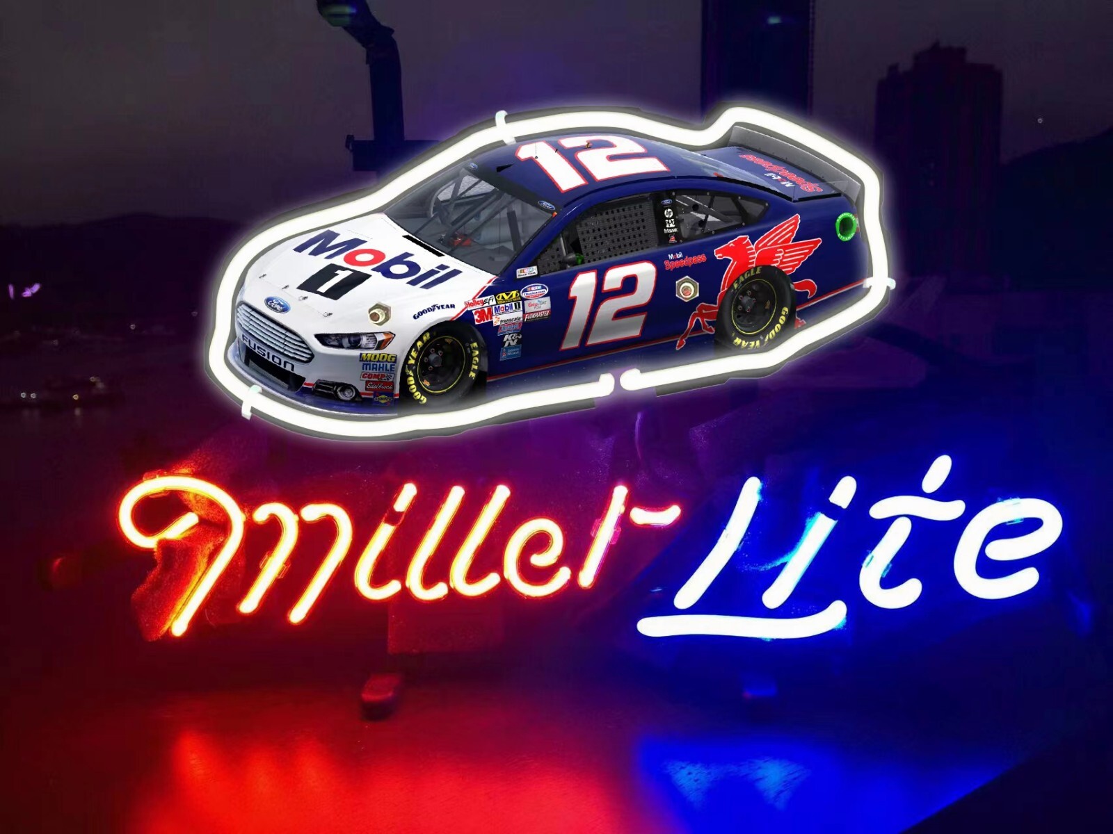 Miller Lite Ryan Newman NASCAR 12 MOBIL Poster Beer Bar Ford NEON Light ...