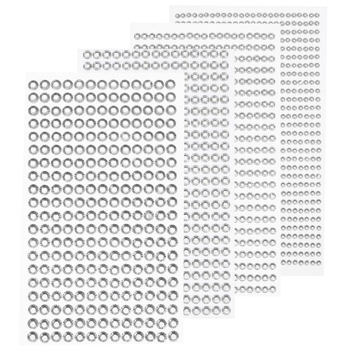 1792 Pcs 4 Sheets Silver Rhinestone Stickers 3/4/5/6 mm Self Adhesive ...