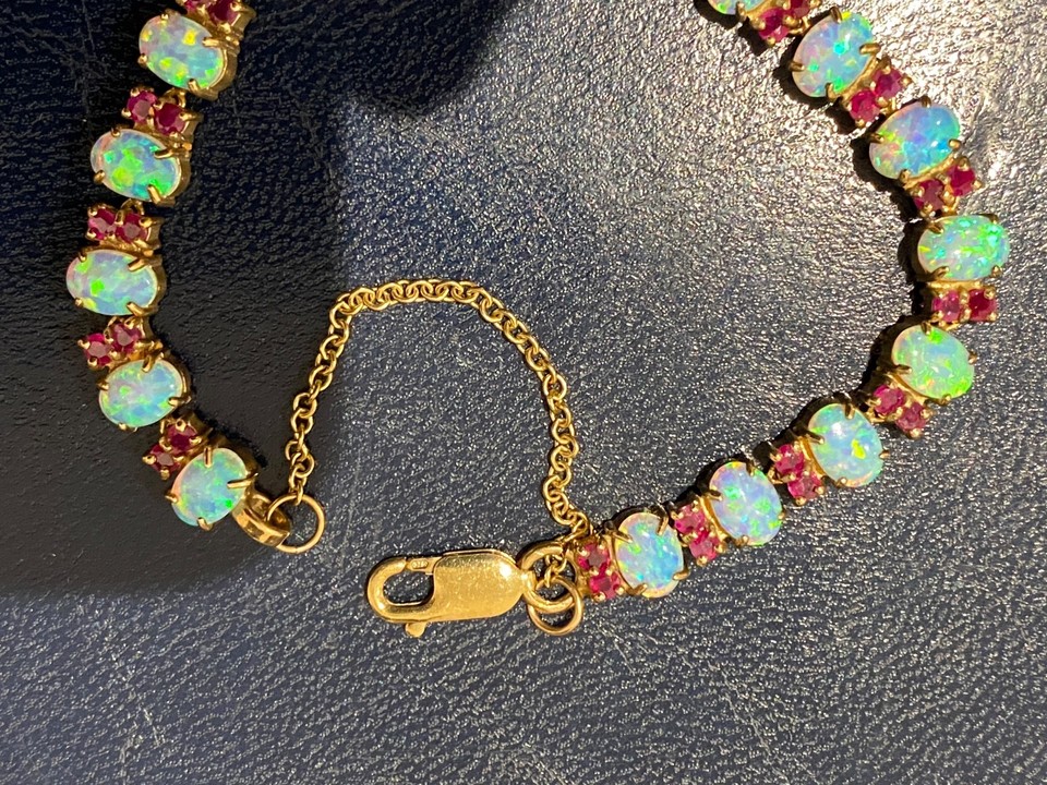 SUPERB VINTAGE 9CT GOLD OPAL & RUBY BRACELET | eBay