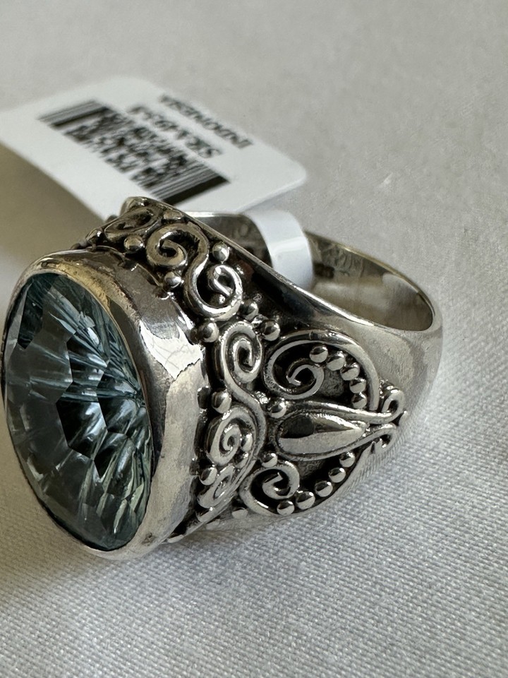 Sarda Sterling Silver 925 Blue Topaz Oval Solitaire Ring Size 7.75 New ...