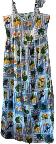 True Destinations Resort Wear Cotton Maxi Dress Tropical Print Tie ...