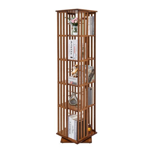 Bamboo Rotating Bookshelf 5 Tiers Open Shelving Magazine Storage ...