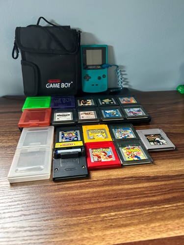 Nintendo Gameboy Color (Teal) Bundle: 14 Games (4 Pokemon),5 Cases ...