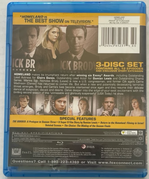Homeland The Complete Second Season 2 Two 3-Disc Blu-ray Set Show ...