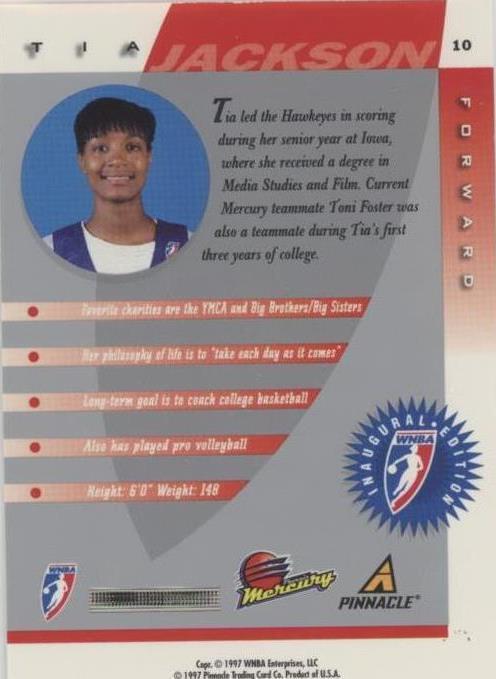 Las mejores ofertas en 1997 Pinnacle Inside WNBA - #10 Tia Jackson | eBay