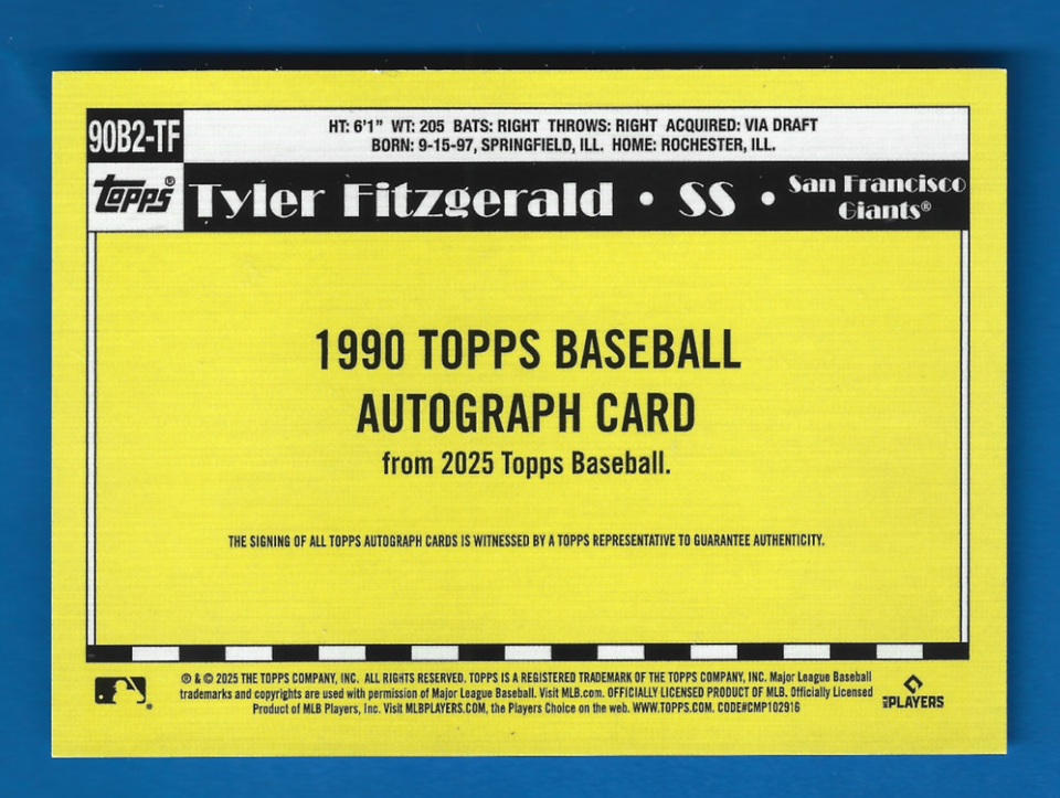 2025 Topps Series 2 Tyler Fitzgerald Auto 1990 Topps #90B2-TF | eBay