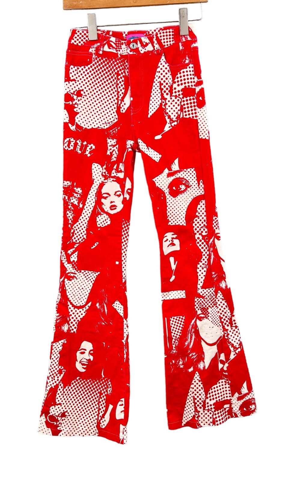 Edikted Jeans Red Andy Graphic Faces Print Y2K Bootcu… - Gem