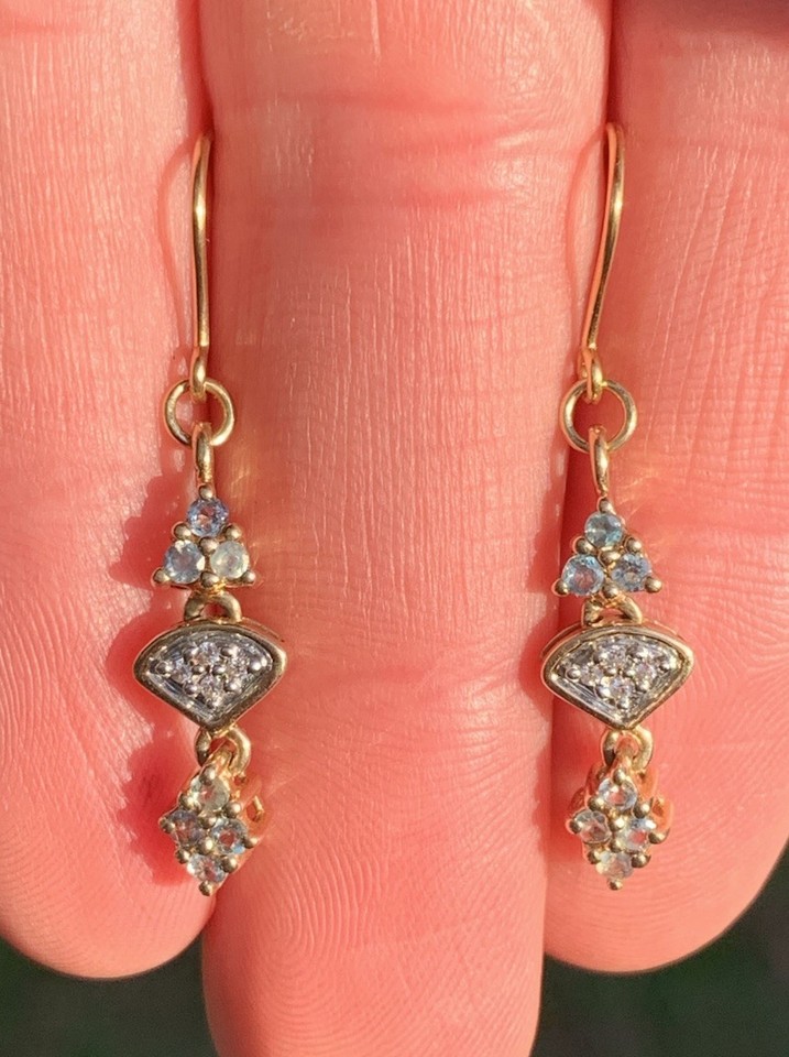 9Ct Gold Green Alexandrite White Spinel Drop Dangling Earrings | eBay UK