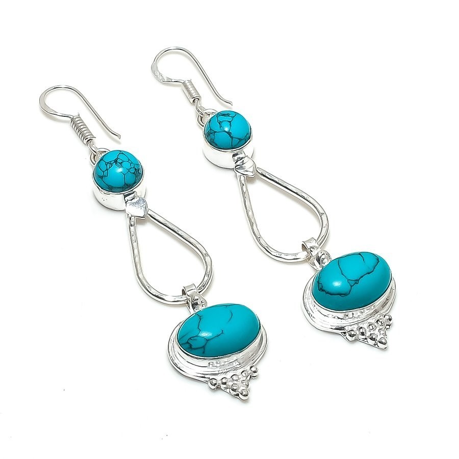 Blue Turquoise Gemstone Handmade 925 Starling Silver Jewelry Earring ...