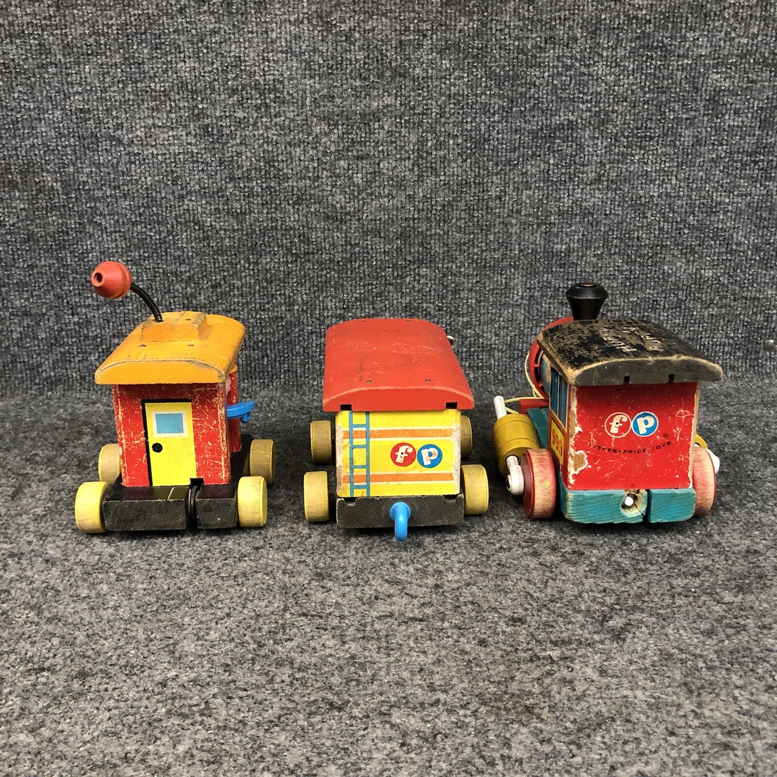 Fisher Price Vintage Huffy Puffy Wooden Train Set W/3 Cars #999 Pull ...