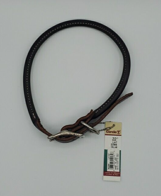 Circle T Pet Brown Leather Round Flat Rolled Dog Collar - 22 Inch NWT ...