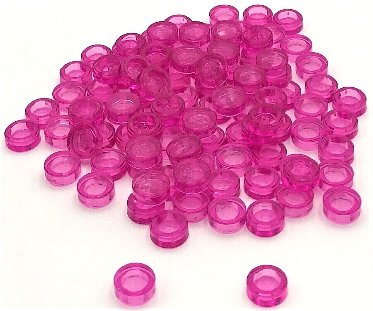 Lego 100 New Trans-Dark Pink Tiles Round 1 x 1 Flat Smooth Transparent ...